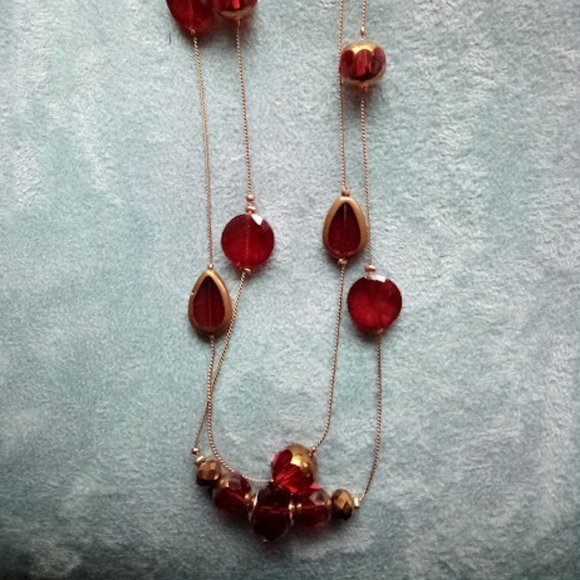 Jewelry | Double Strand Bright Red Necklace | Poshmark